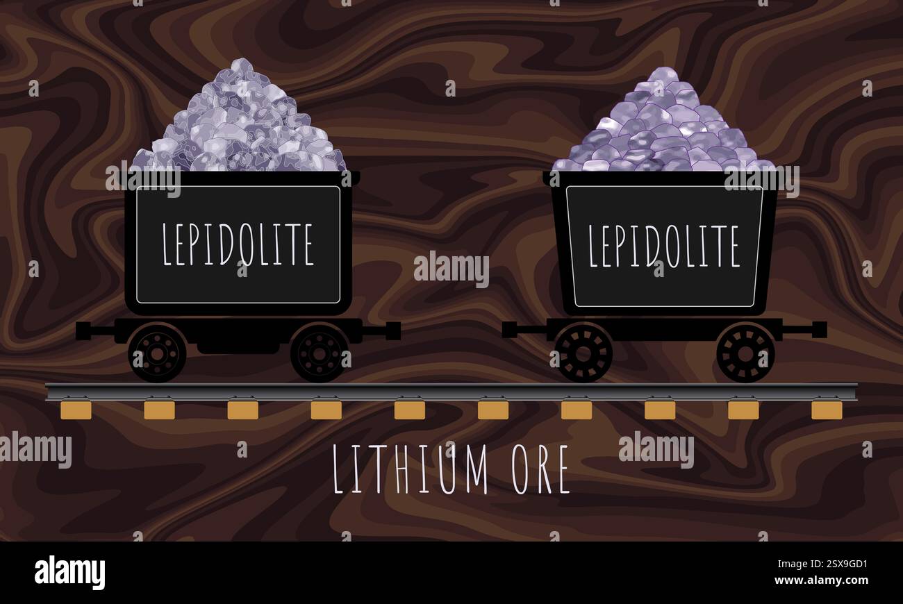 Vector drawing of LEPIDOLITE in wheelbarrows. Hand drawn illustration ...
