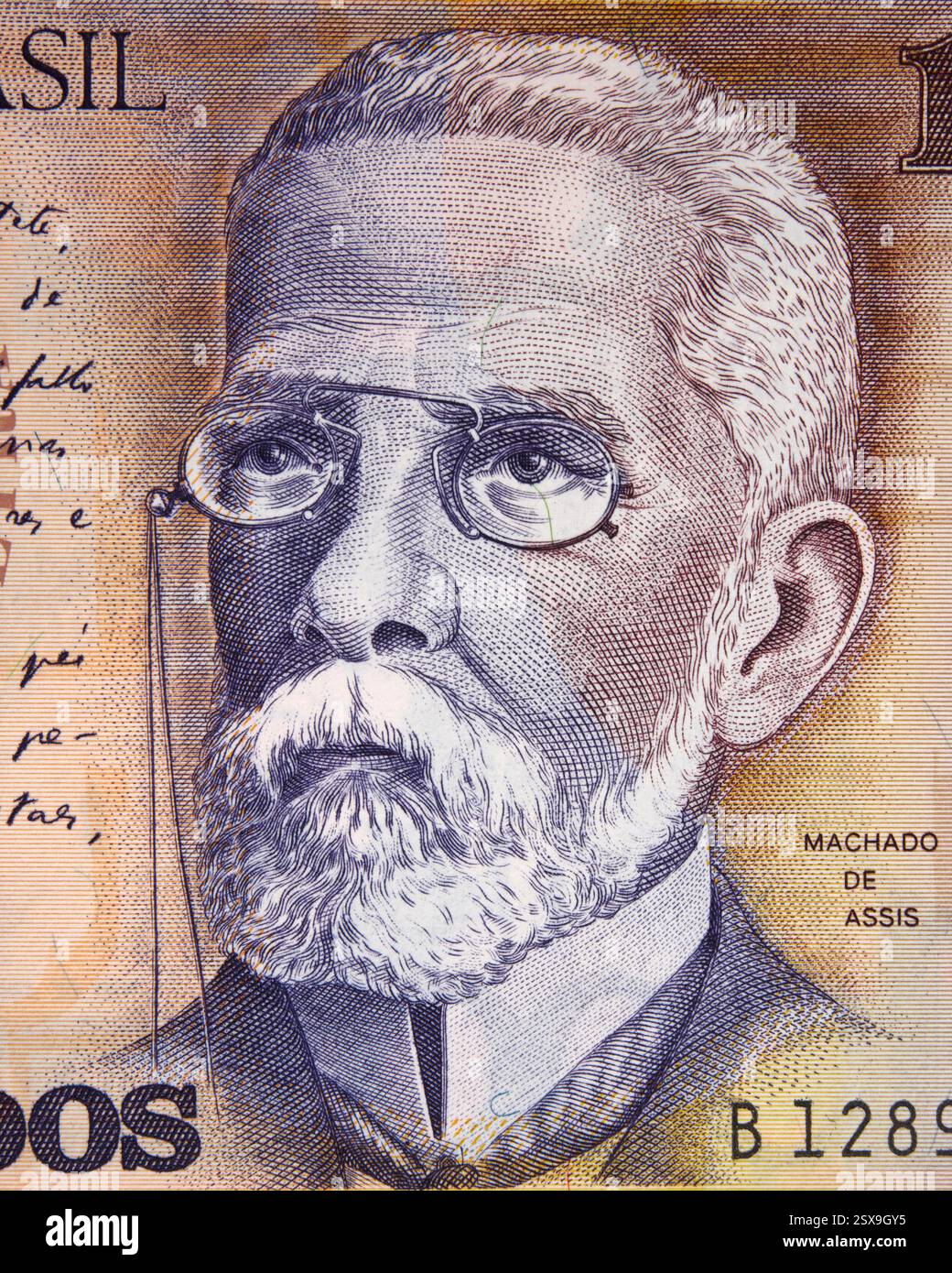 Machado de Assis (1839 – 1908) portrait on Brazilian 1000 cruzados ...