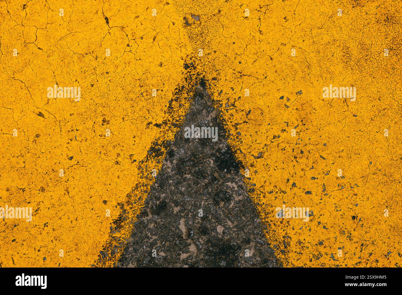 Yellow paint road marking on asphalt highway surface, top view as ...