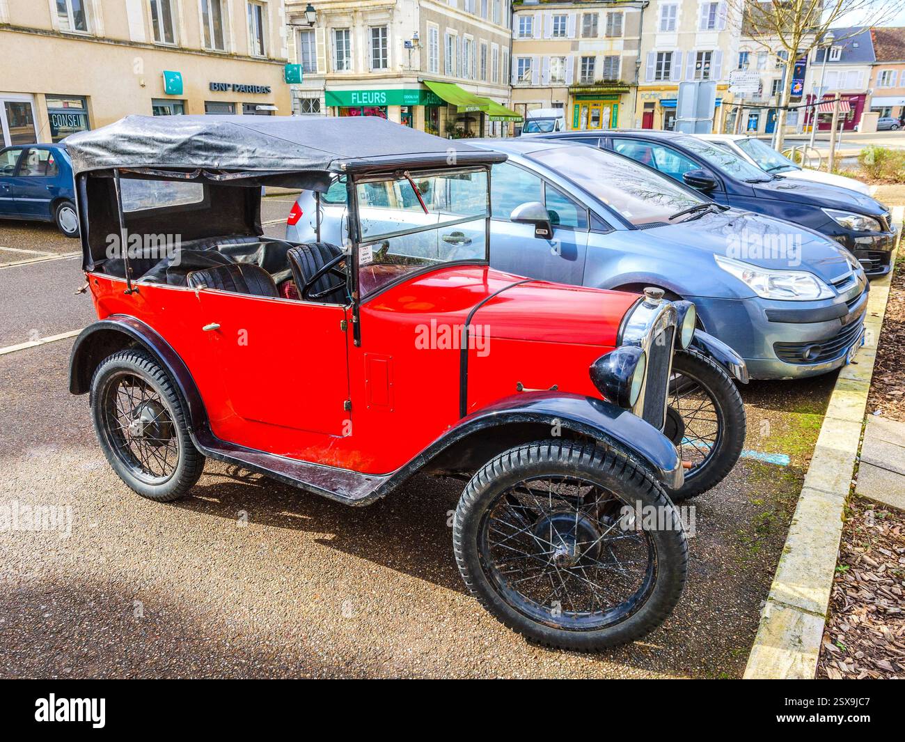 British registered red 1927 Austin 7 motor car seen in Le Blanc, Indre ...
