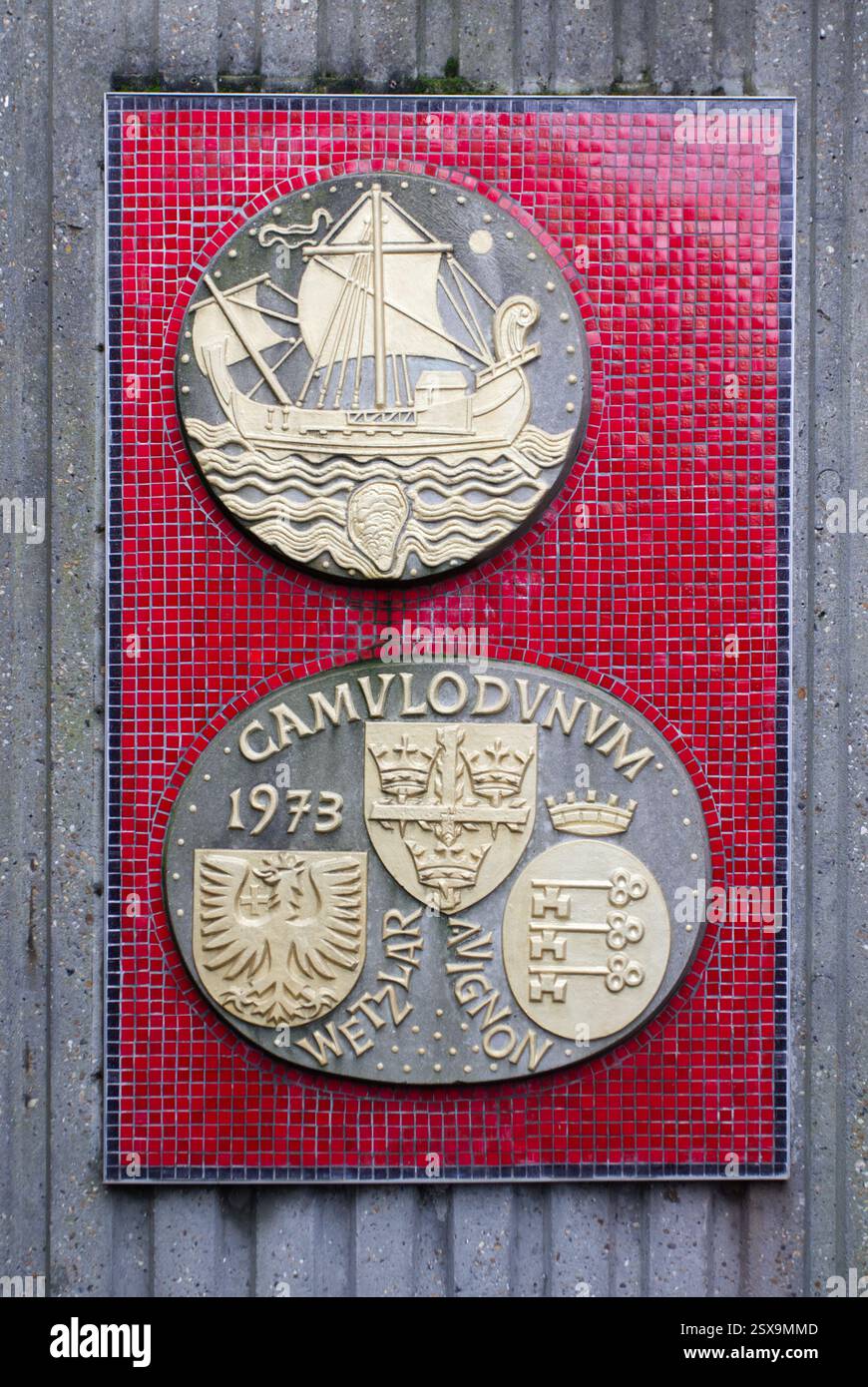 Concrete and mosaic murals of Roman coins made by founding members of ...