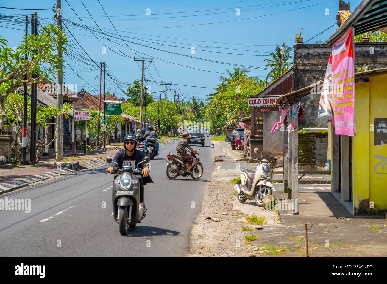 View of street scene near Sukawat, Denpasar City, Bali, Indonesia ...