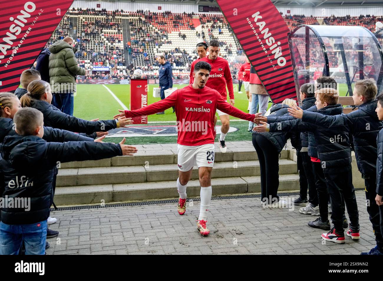 Alkmaar, Netherlands. 23rd Feb, 2025. ALKMAAR, NETHERLANDS - FEBRUARY 23: Mayckel Lahdo of AZ ...