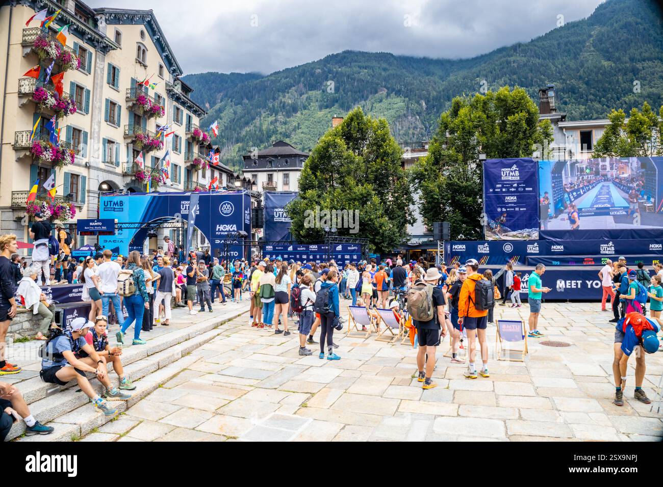 UTMB trail running competition finish line. Ultra trail du Mont Blanc ...