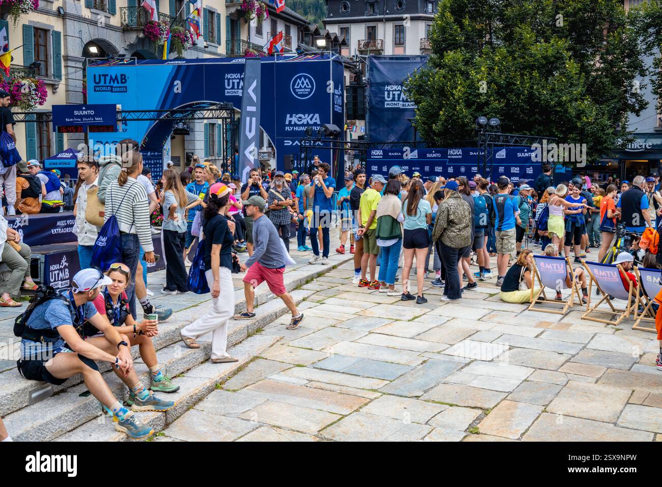 UTMB trail running competition finish line. Ultra trail du Mont Blanc ...