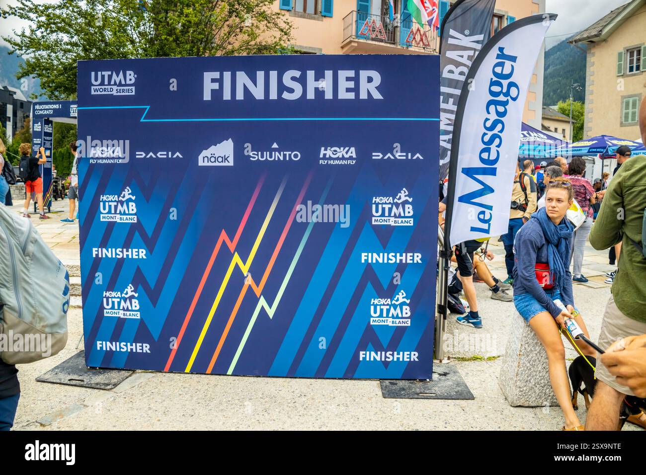 UTMB trail running competition finish line. Ultra trail du Mont Blanc ...