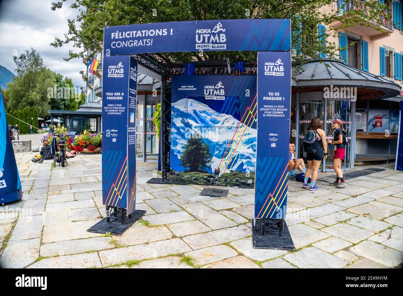 UTMB trail running competition finish line. Ultra trail du Mont Blanc ...