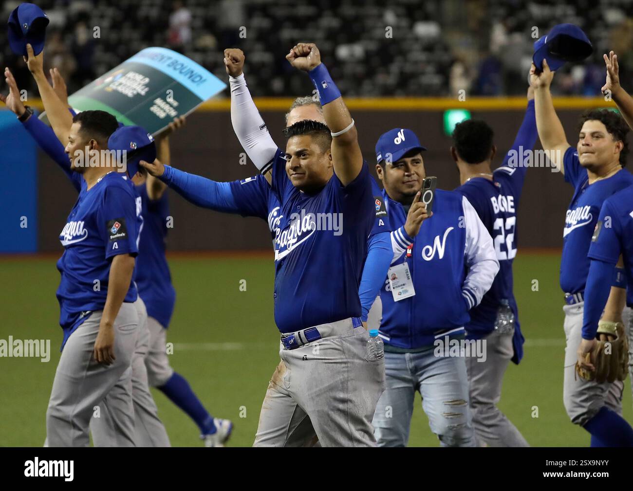 Team Nicaragua celebrates after winning the World Baseball Classic ...