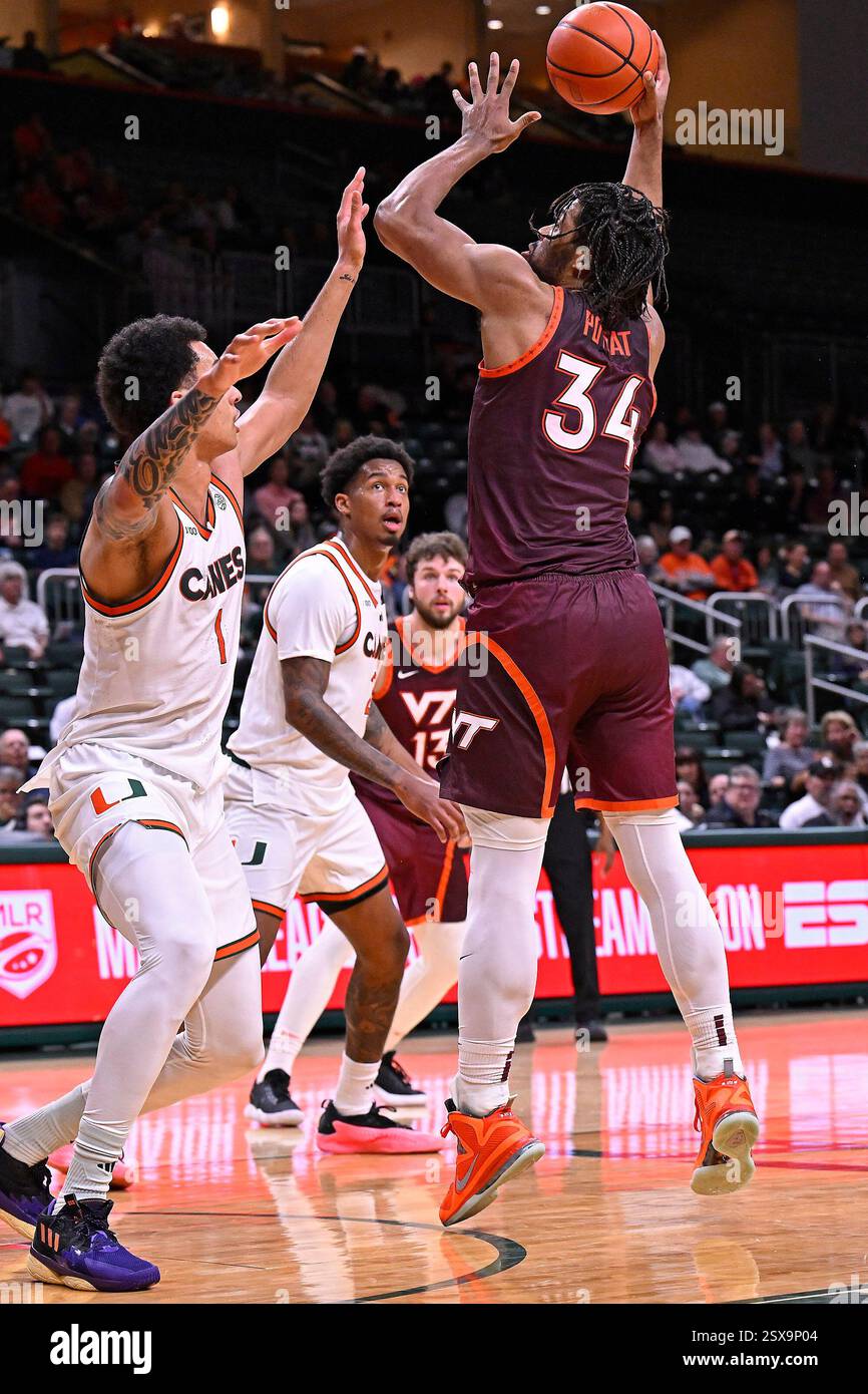 CORAL GABLES, FL - FEBRUARY 22: Virginia Tech forward Mylyjael Poteat ...