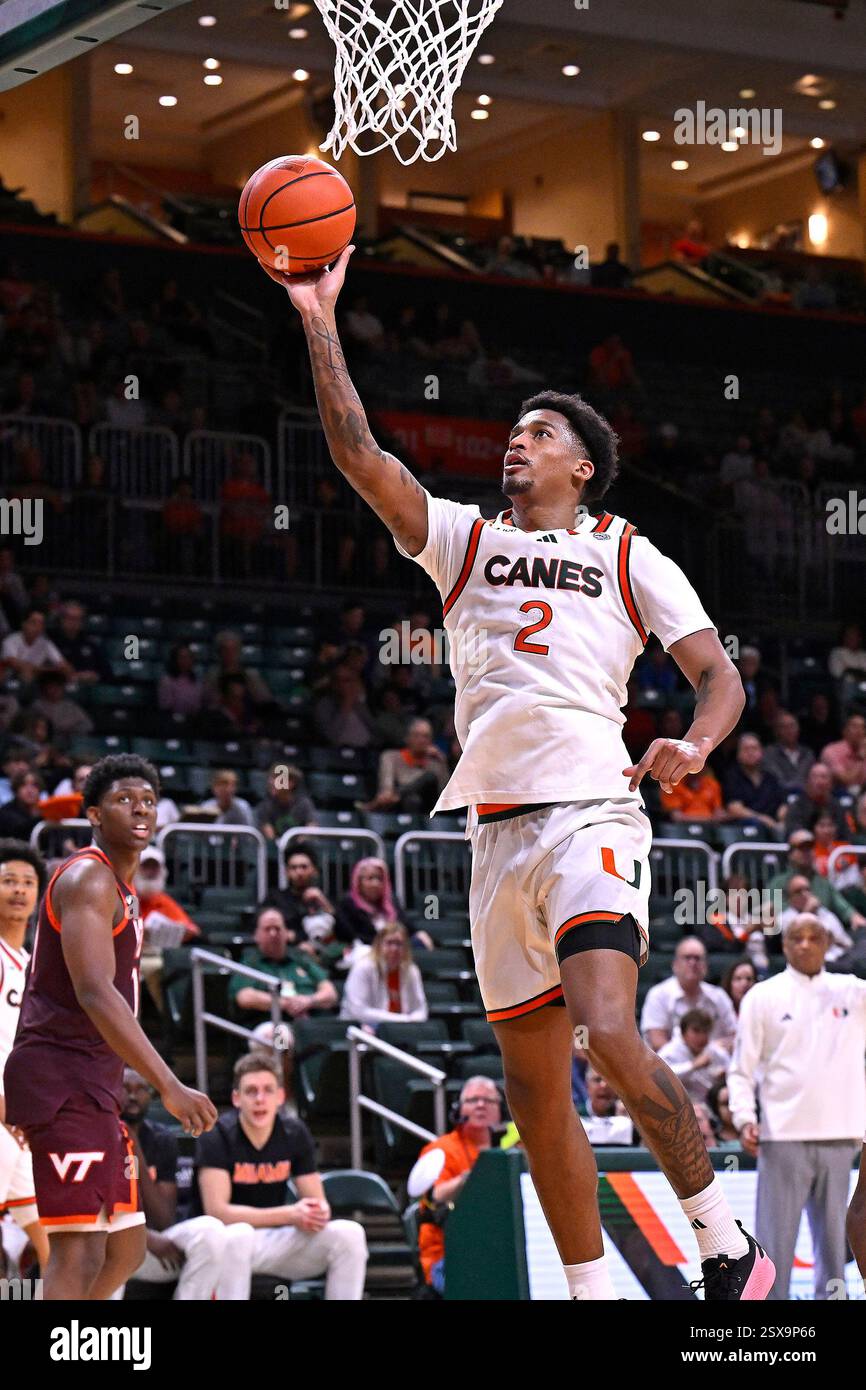 CORAL GABLES, FL - FEBRUARY 22: Miami forward Brandon Johnson (2) puts ...