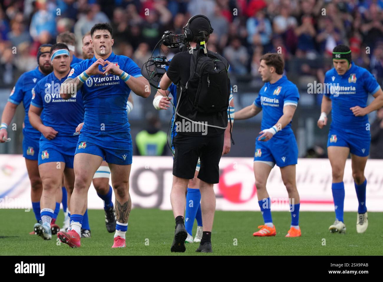Rome, Italy. 23rd Feb, 2025. Celebration after the Try of Tommaso ...
