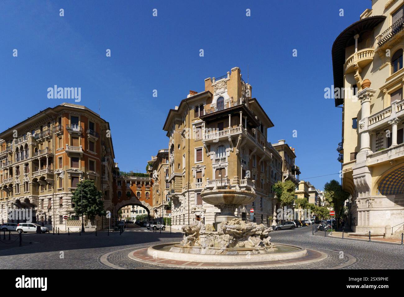 Cityscape af the Coppede district in Rome, Italy which is famous for ...