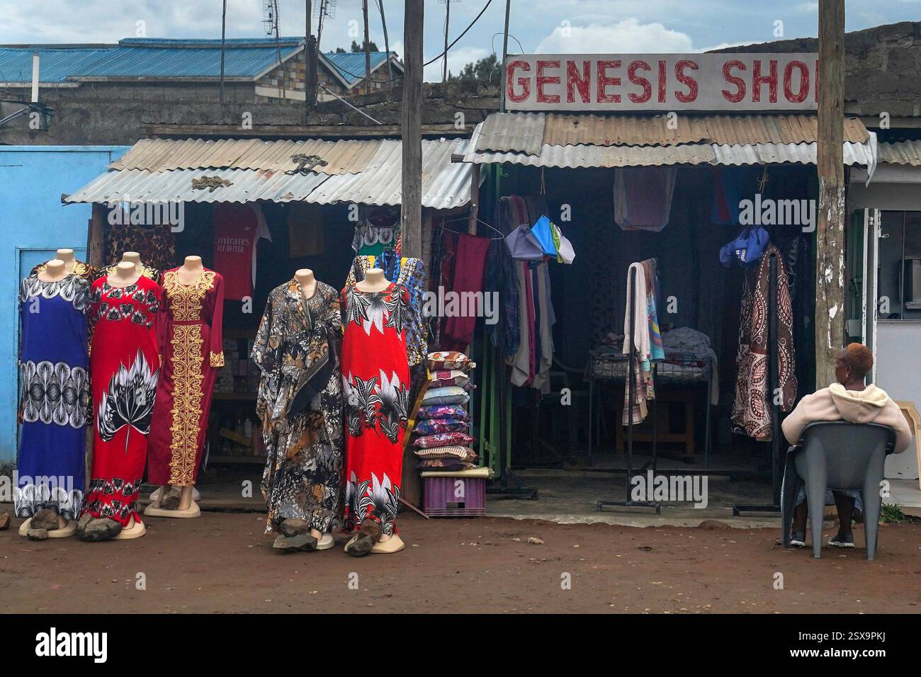Daily life in Gilgil, Kenya Genesis clothing, dress and fabric shop in ...