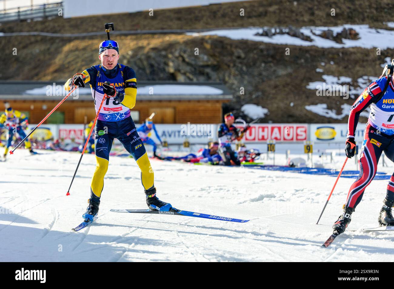 Jesper Nelin of, Sweden. , . competes in men's 15 km mass start during ...