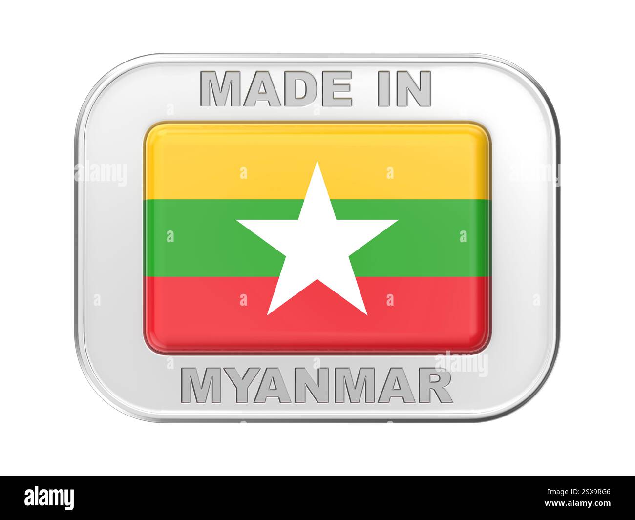 Made in Myanmar, silver badge with the flag of Myanmar Stock Photo - Alamy