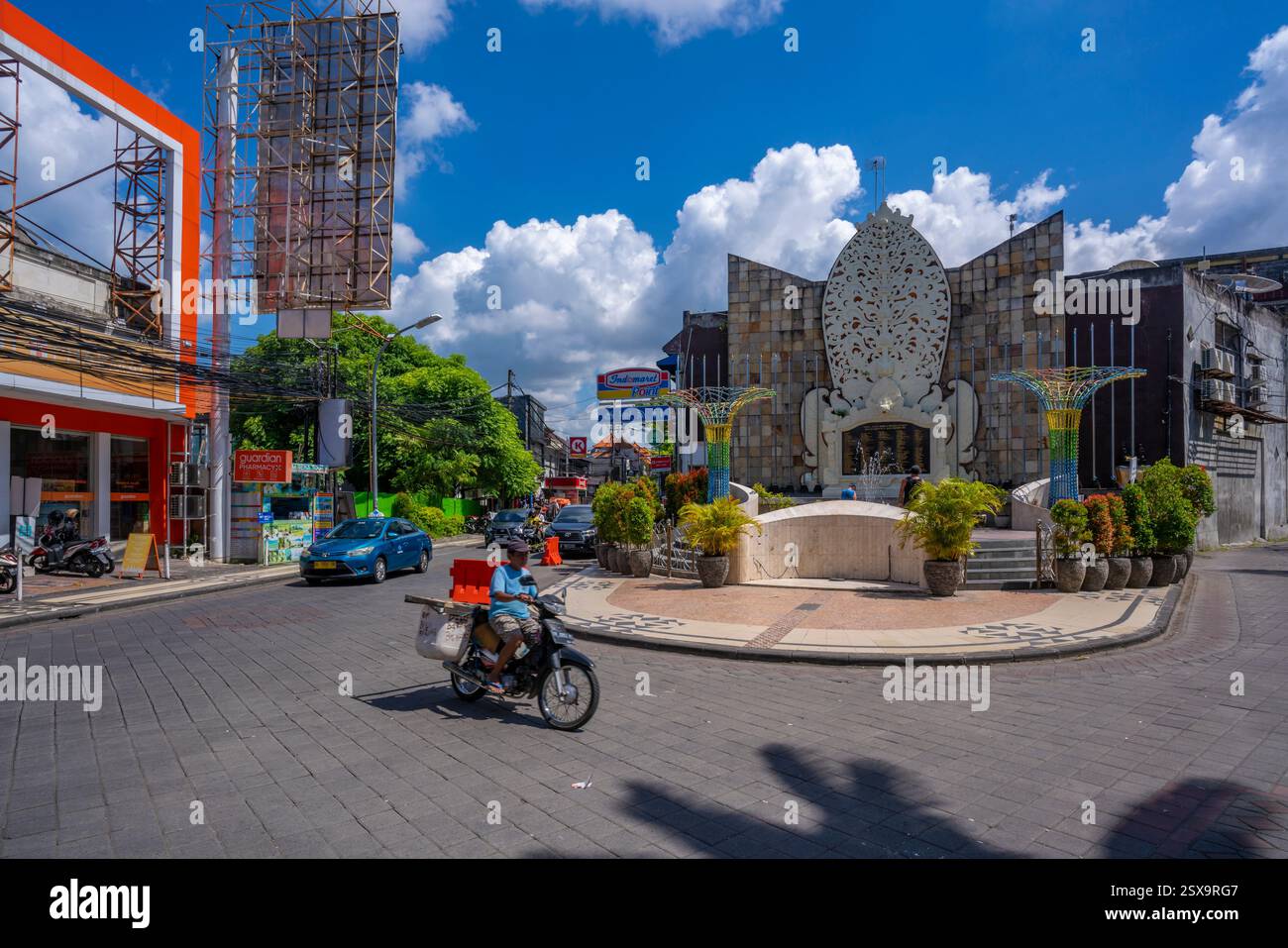 View of monument to 2002 bombings on street in Kuta, Kuta, Bali ...