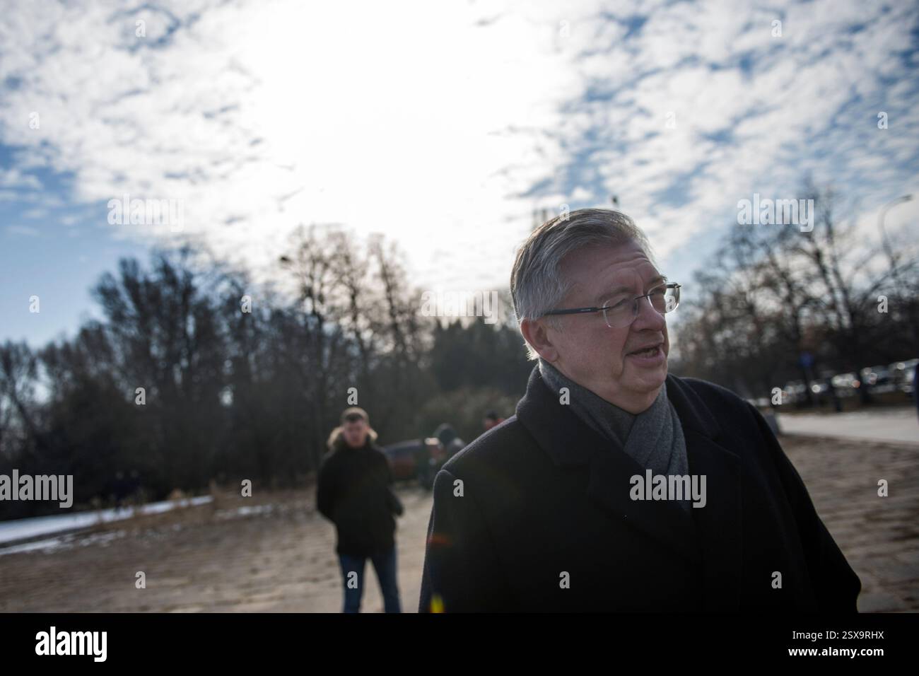 The Russia's ambassador to Poland, Sergey Andreev is seen at the Soviet soldiers cemetery ...