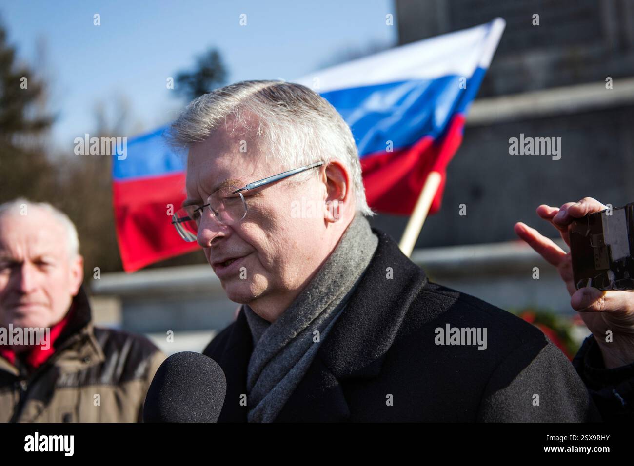 The Russia's ambassador to Poland, Sergey Andreev speaks at the Soviet soldiers cemetery ...
