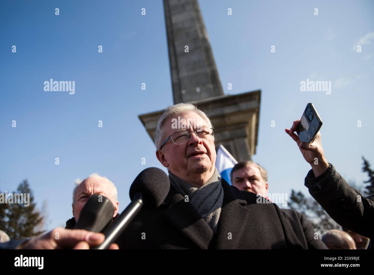 The Russia's ambassador to Poland, Sergey Andreev speaks at the Soviet soldiers cemetery ...