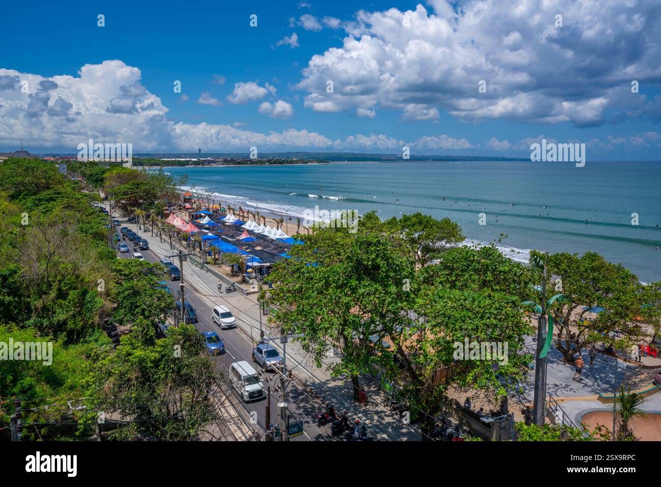 View of Kuta Beach and sea from hotel rooftop, Kuta, Bali, Indonesia ...