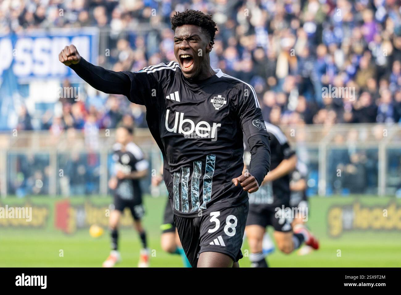 Como, Italy. 23rd Feb, 2025. Diao Diaoune Como celebrates after goal 1 ...