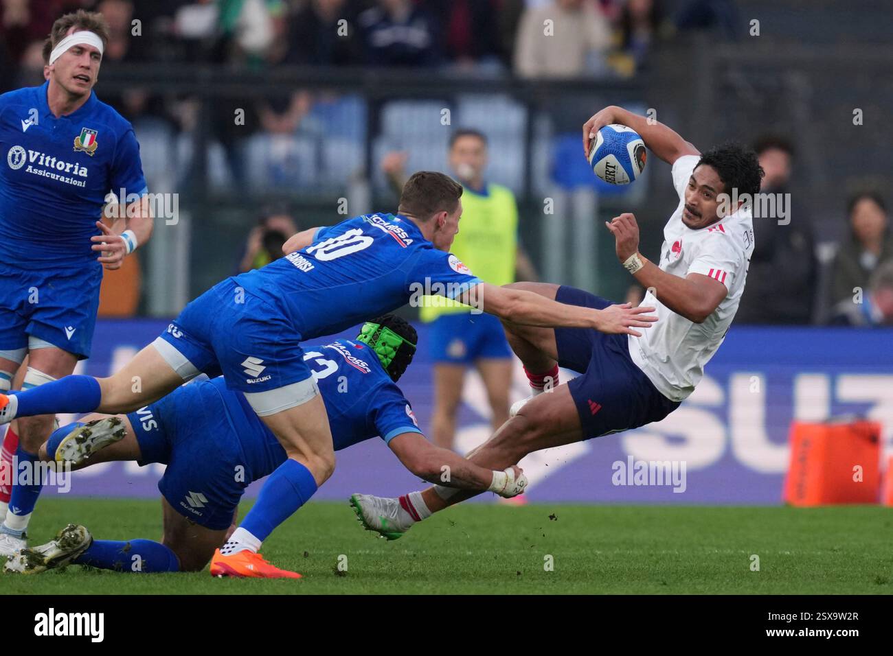 France's Yoram Moefana, right, in action, during the Six Nations rugby ...