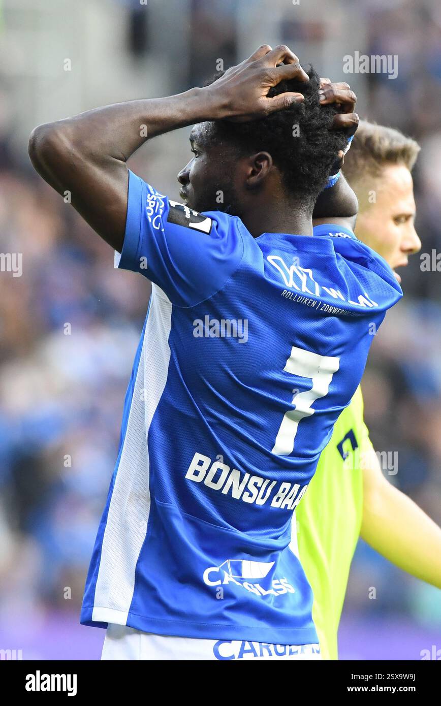 Genk's Christopher Bonsu Baah looks dejected during a soccer match ...