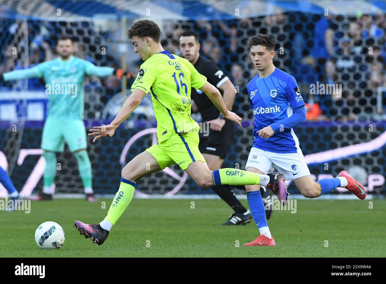 Gent's Mathias Delorge and Genk's Konstantinos Karetsas pictured in ...