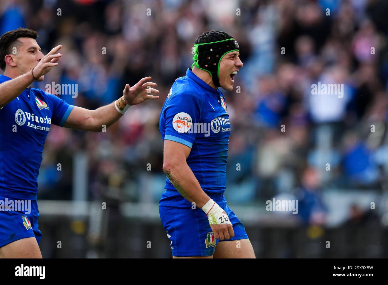 Juan Ignacio Brex of Italy celebrates scoring second try during the ...