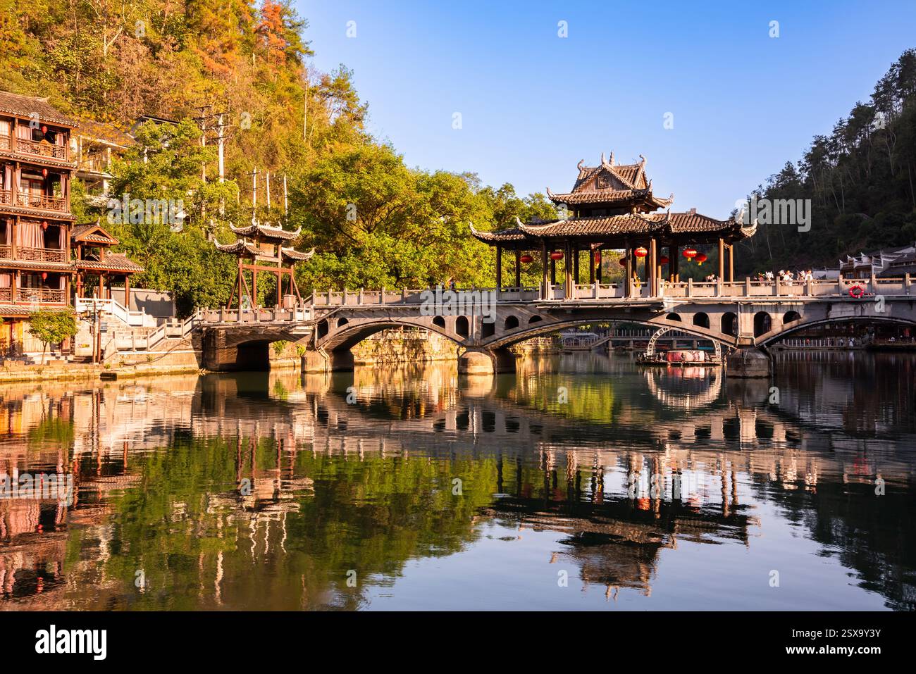 Old bridge in Fenghuang ancient town, China. Traditional chinese wooden ...