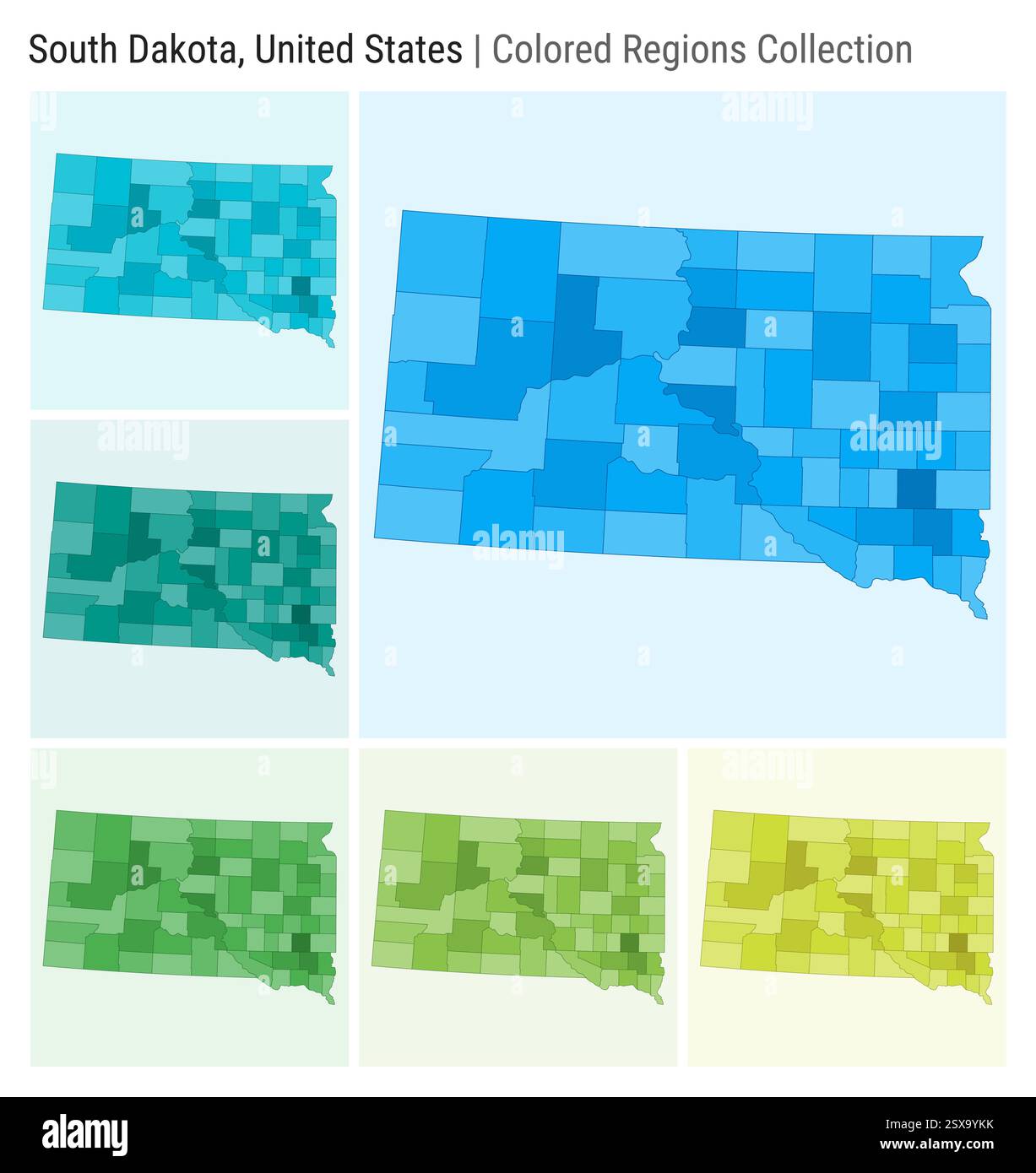 South Dakota, United States. Map collection. State shape. Colored ...