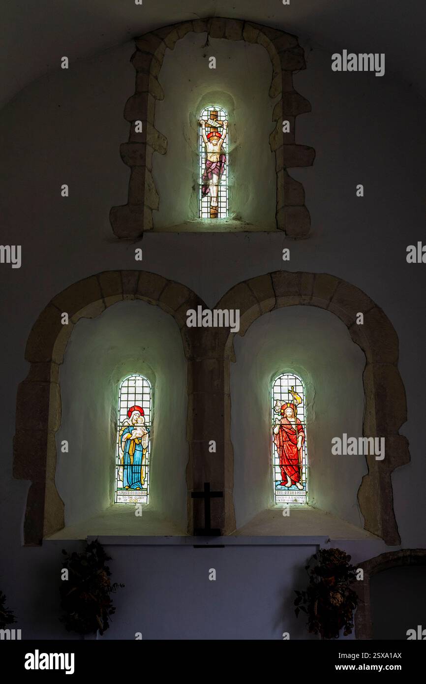 Interior, the 12th century Norman Church of St Rumwold in Bonnington on ...