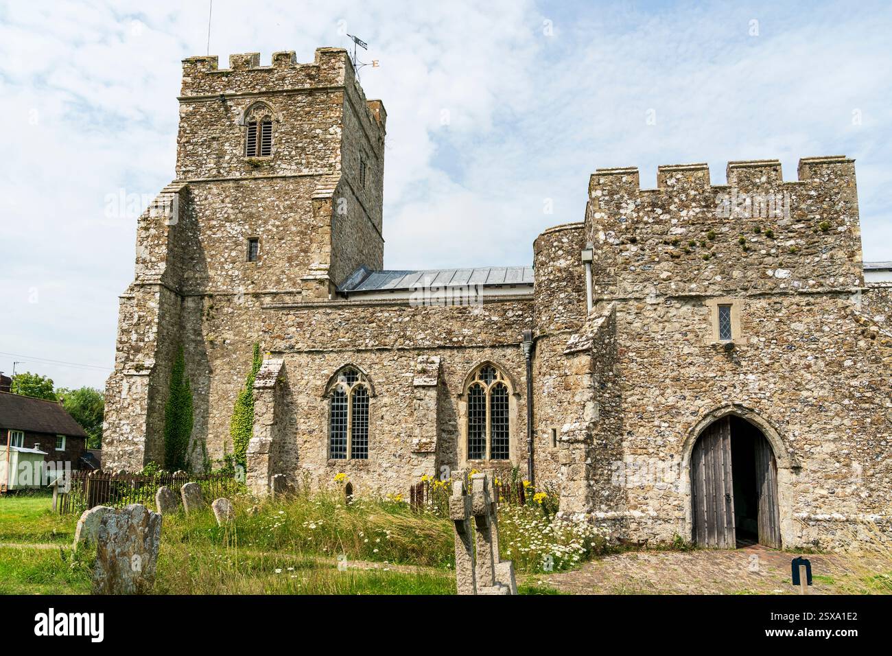 South side of the 14th century church of St George at Ivychurch on ...