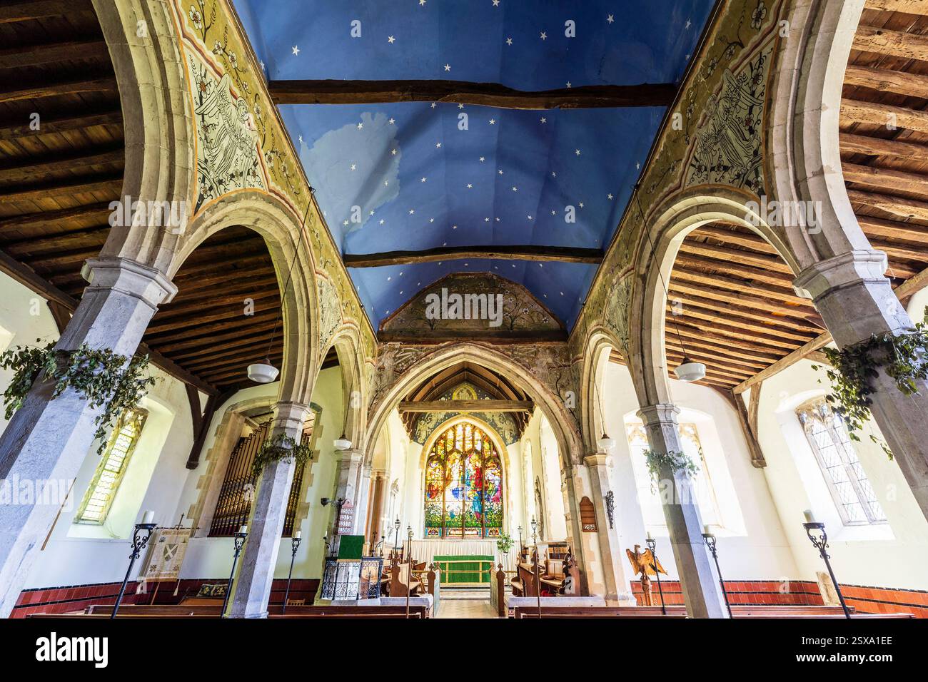 The 14th century church of St Andrew, Wickhambreaux. Interior view ...
