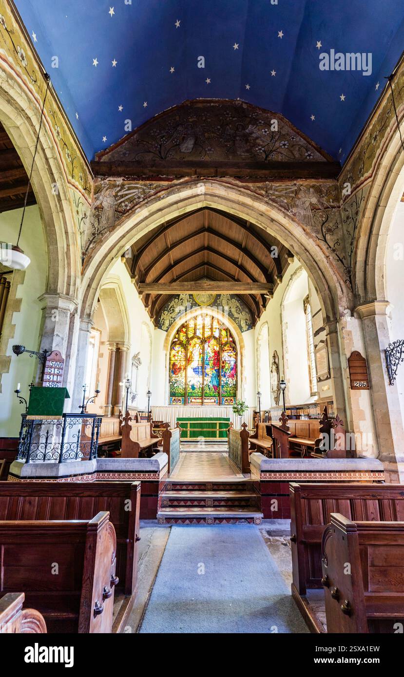 The 14th century church of St Andrew, Wickhambreaux. Interior view ...