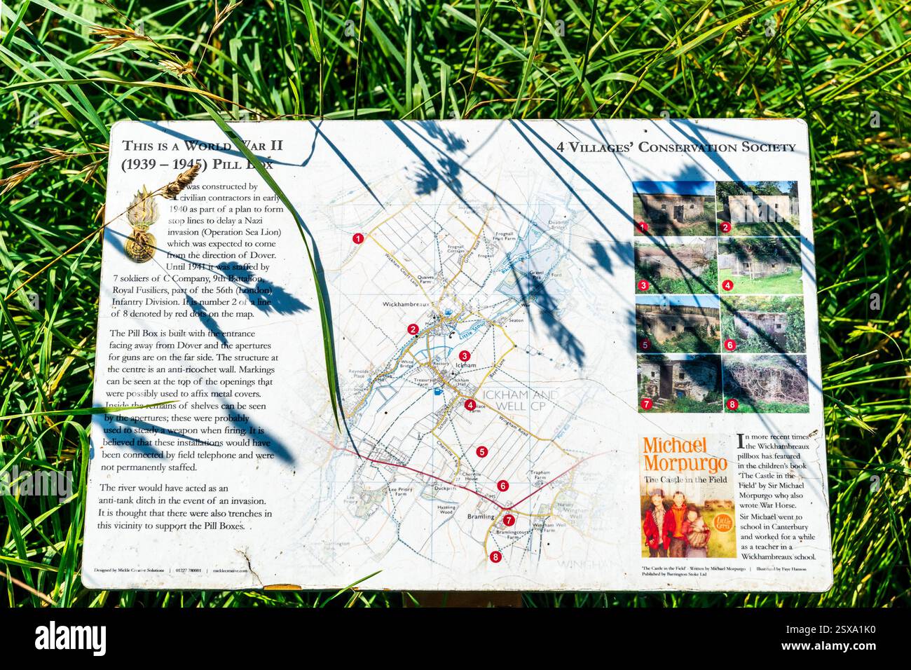 Close up of a display map and information board in a field at a Kent ...