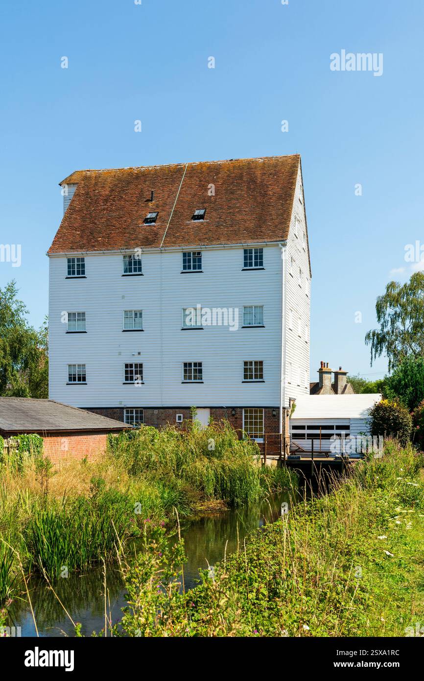 Tall white clapboard water mill in Wickhambreaux, Kent. Constructed as ...
