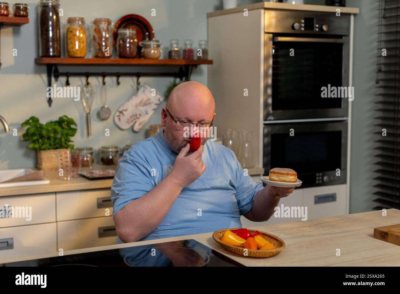 A man is enjoying delicious, fresh food while cooking in a beautiful ...