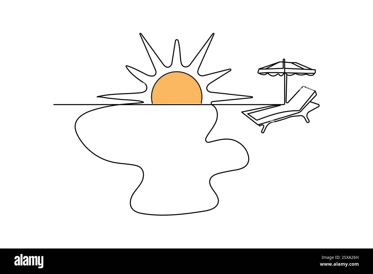 Sunset one line drawing of minimalist vector icon with black and white ...