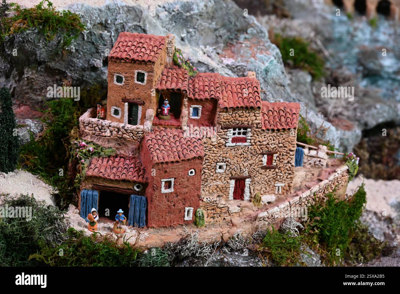 Model of a Provençal Village or Miniature Village Composed of Santons ...