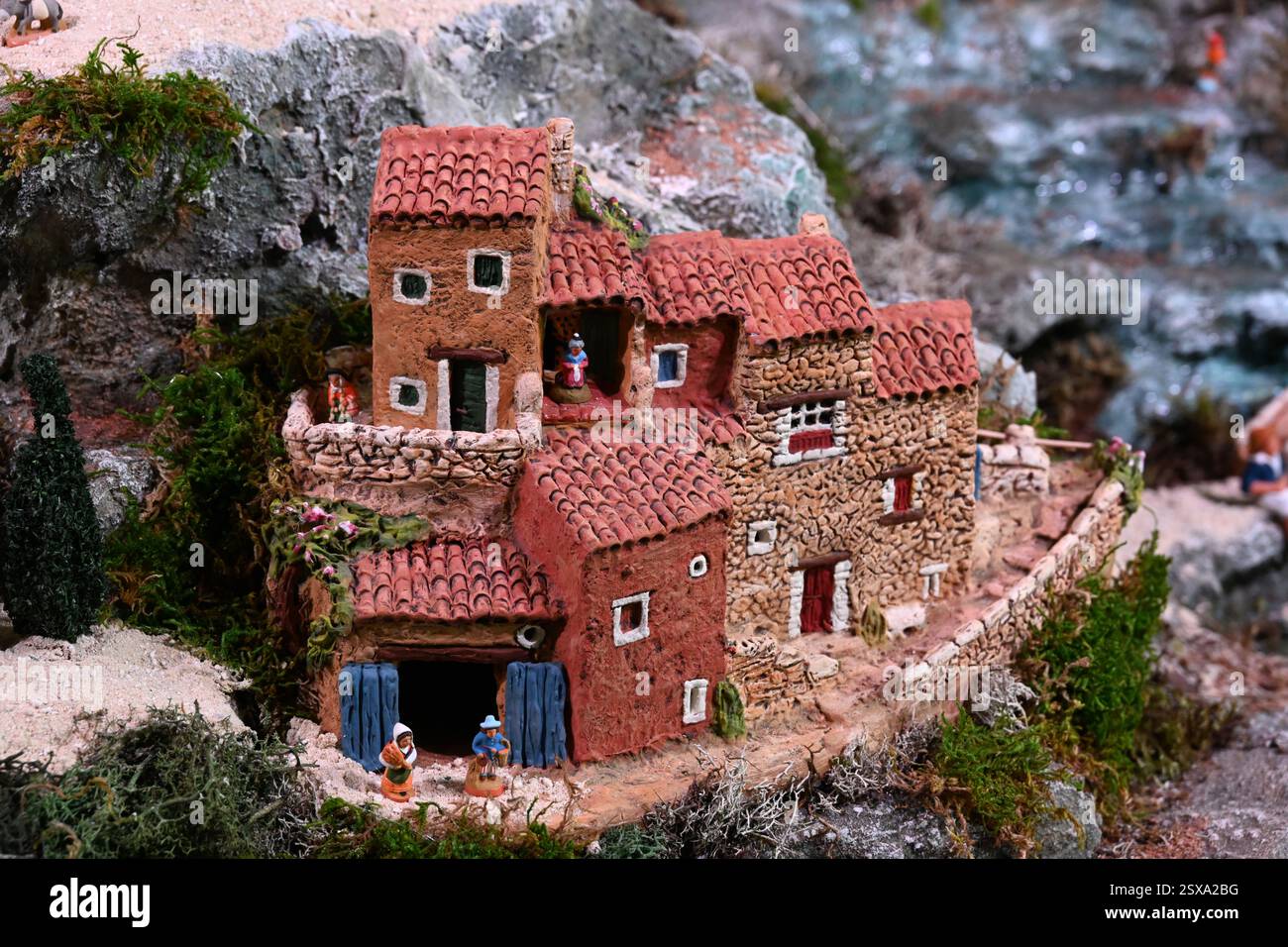 Model of a Provençal Village or Miniature Village Composed of Santons ...