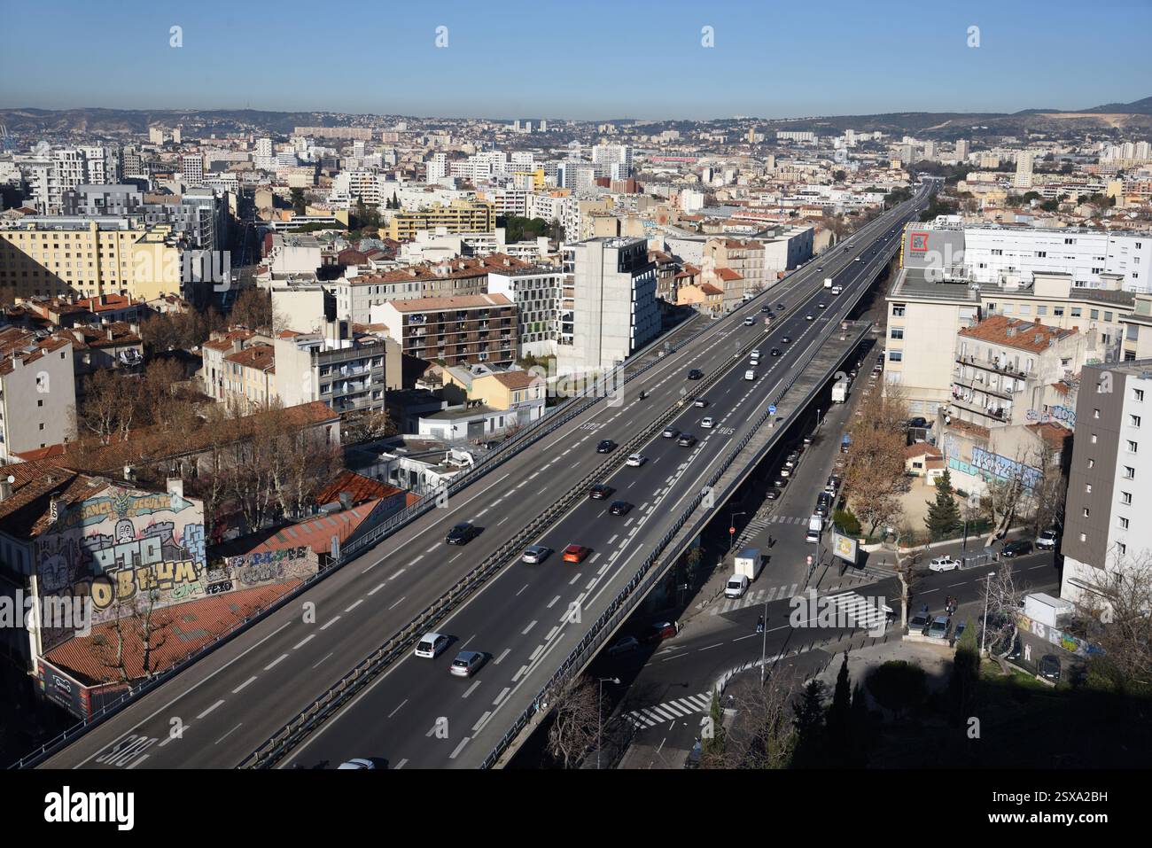 Aerial View or High-Angle View of the A7 Motorway, A7 Autoroute, aka ...