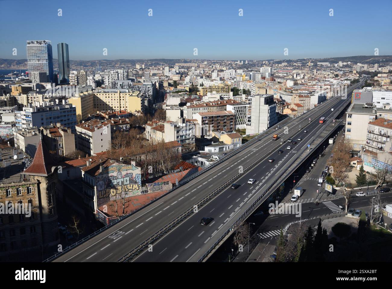Aerial View or High-Angle View of the A7 Motorway, A7 Autoroute, aka ...
