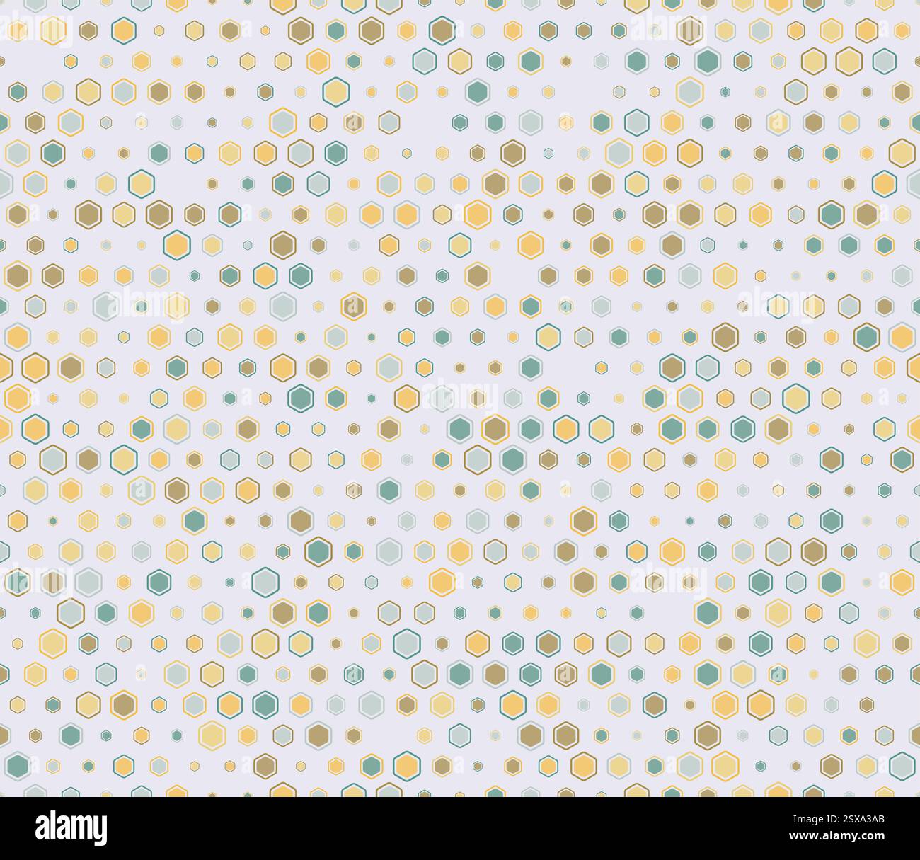 Vector seamless pattern. Multicolored geometric elements of varied size. Bold rounded hexagons ...