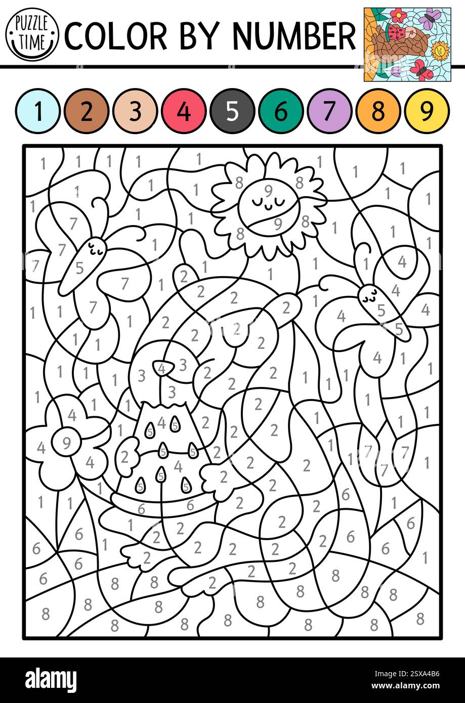 Vector capybara color by number activity with animal eating watermelon ...