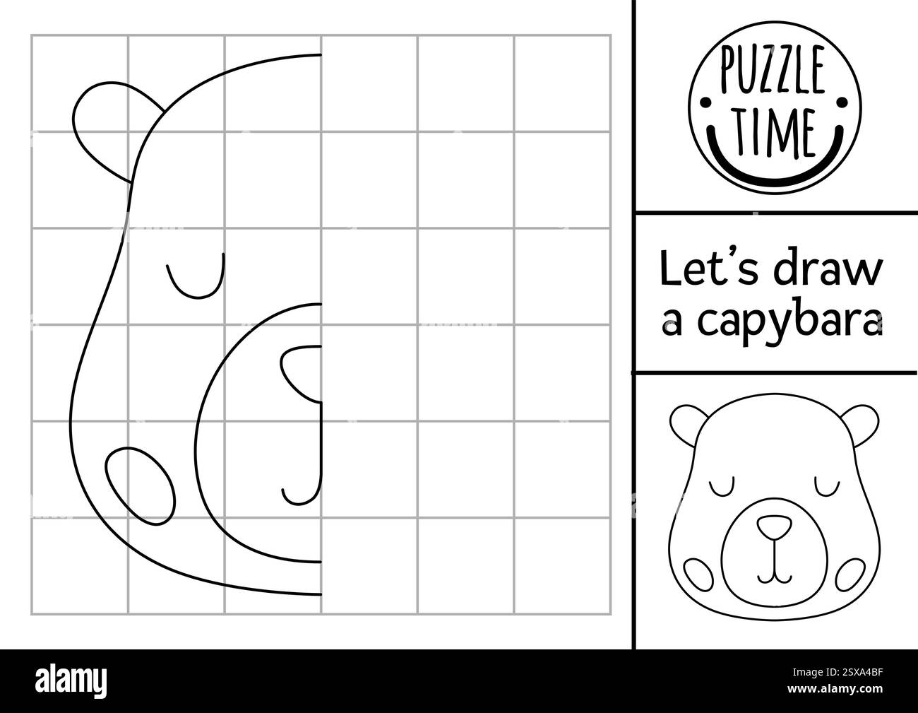 Complete the capybara. Vector capibara symmetrical drawing practice ...