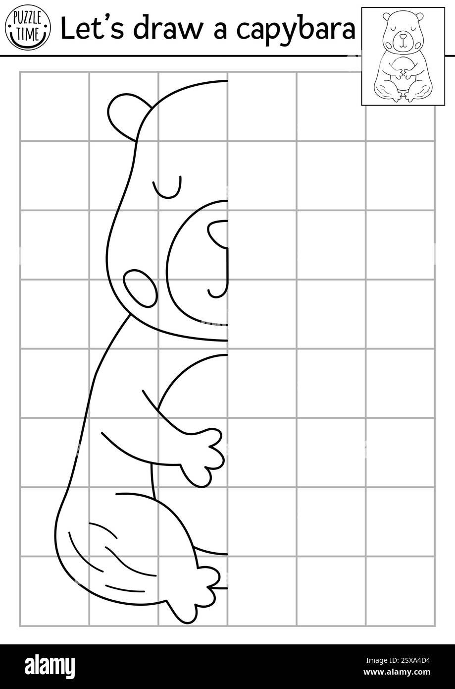 Complete the capybara. Vector capibara symmetrical drawing practice ...
