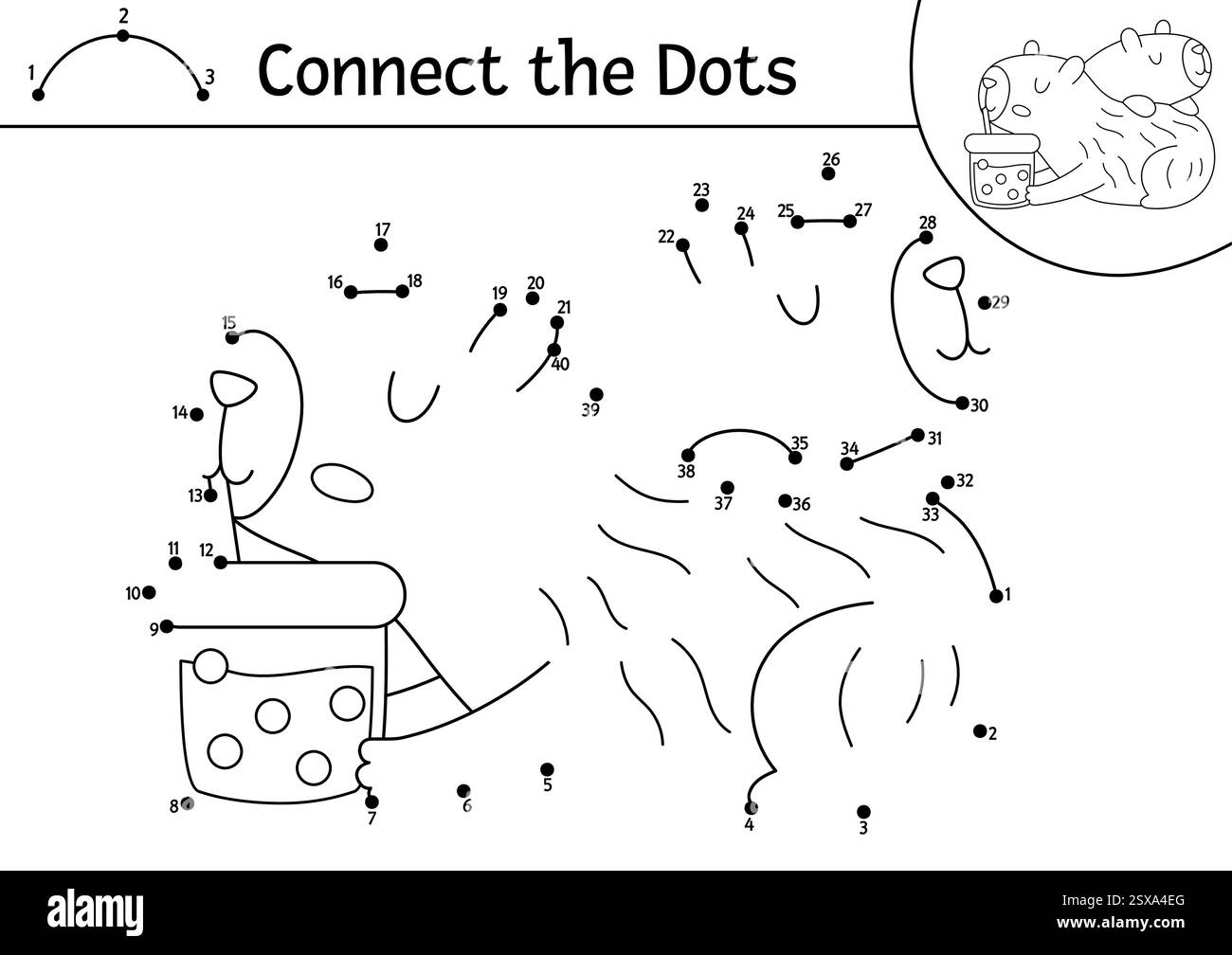 Vector line capybara dot-to-dot and color activity with cute animals ...