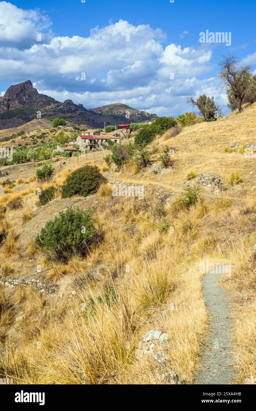 Olive groves and mountains around Ghost Town, Pentedattilo Village ...