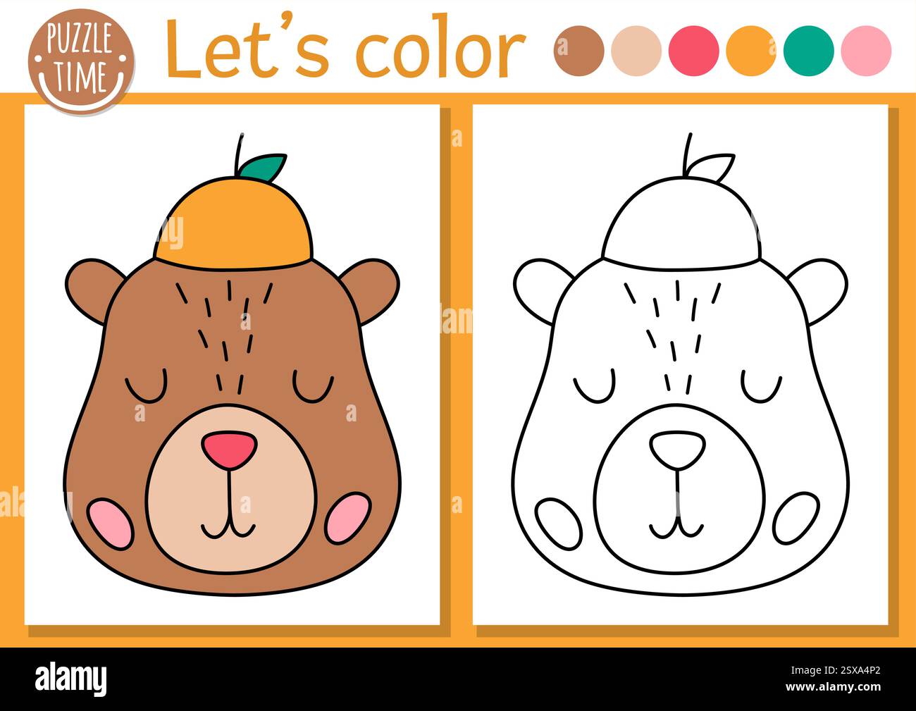 Capybara coloring page for children with cute animal head with ...